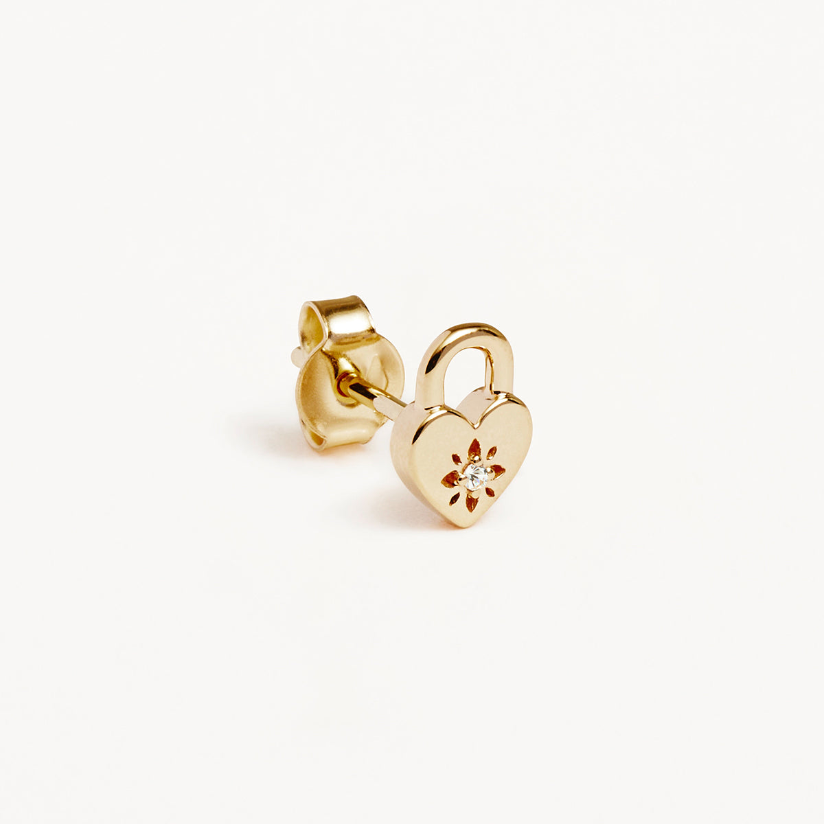 9k Solid Gold Lab-Grown Diamond Lotus Heart Padlock Stud Earring – by charlotte