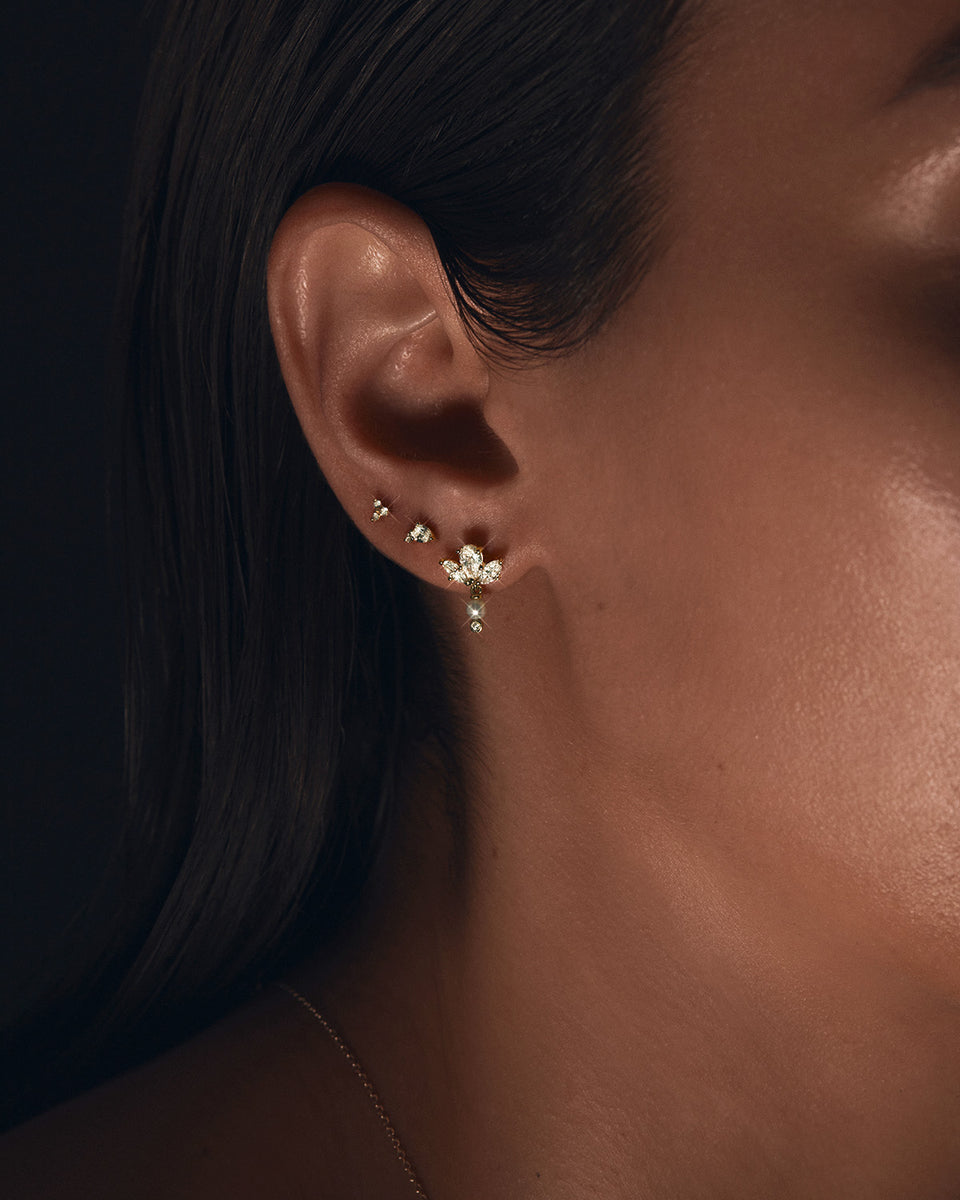 18k Solid Gold Floating Lotus 0.38ct Lab-Grown Diamond Pearl Earring ...