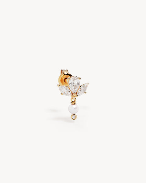 18k Solid Gold Floating Lotus 0.38ct Lab-Grown Diamond Pearl Earring ...
