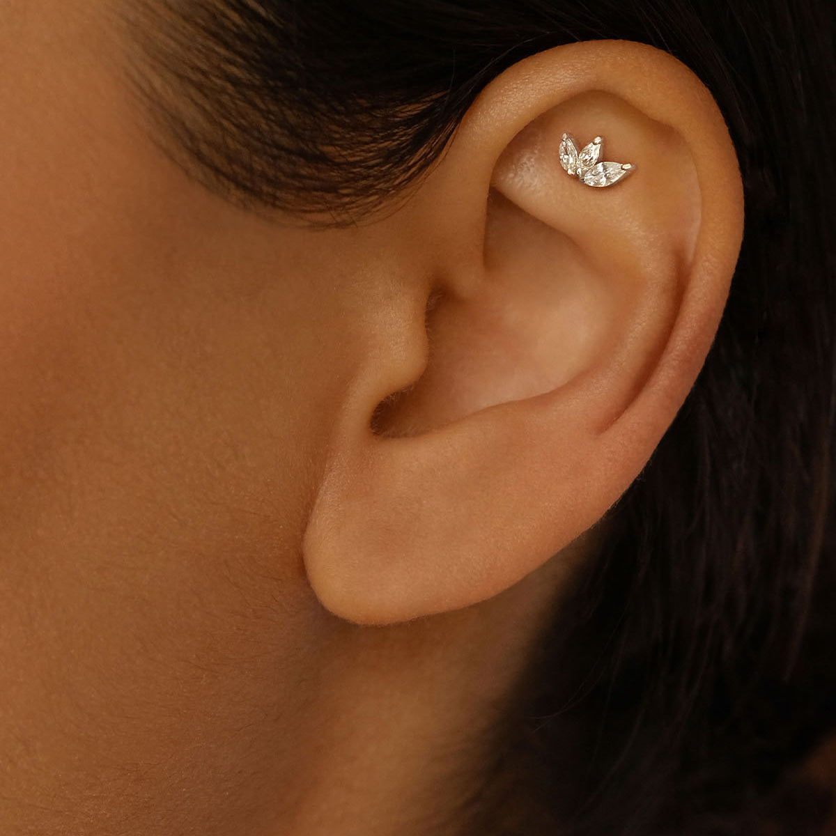 14k Solid White Gold Blooming Lotus Crystal Cartilage Earring – by ...