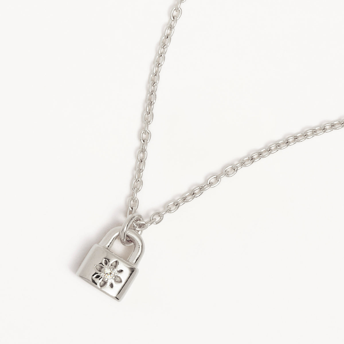 Sterling Silver Crystal Lotus Padlock Necklace – by charlotte