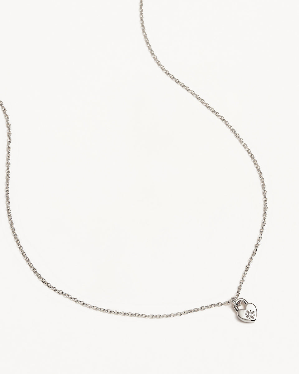 Sterling Silver Crystal Lotus Heart Padlock Necklace – by charlotte