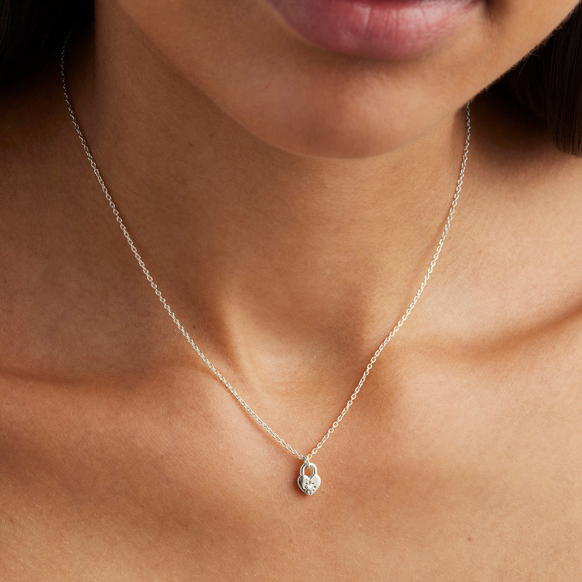 Sterling Silver Crystal Lotus Heart Padlock Necklace – by charlotte