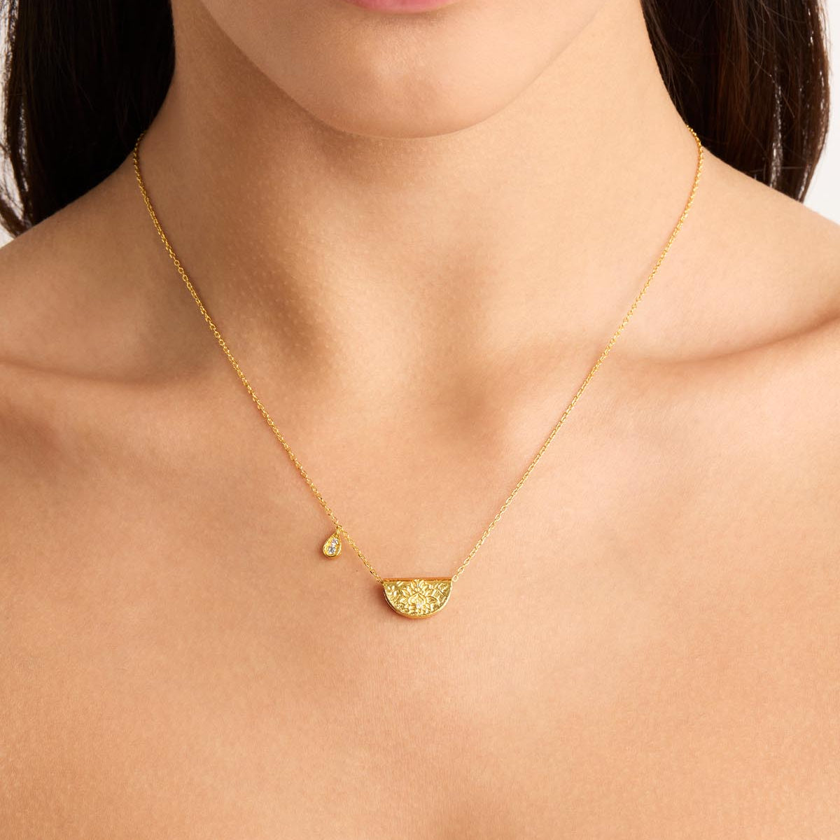18k Gold Vermeil Lotus Birthstone Necklace - April - White Topaz – by ...