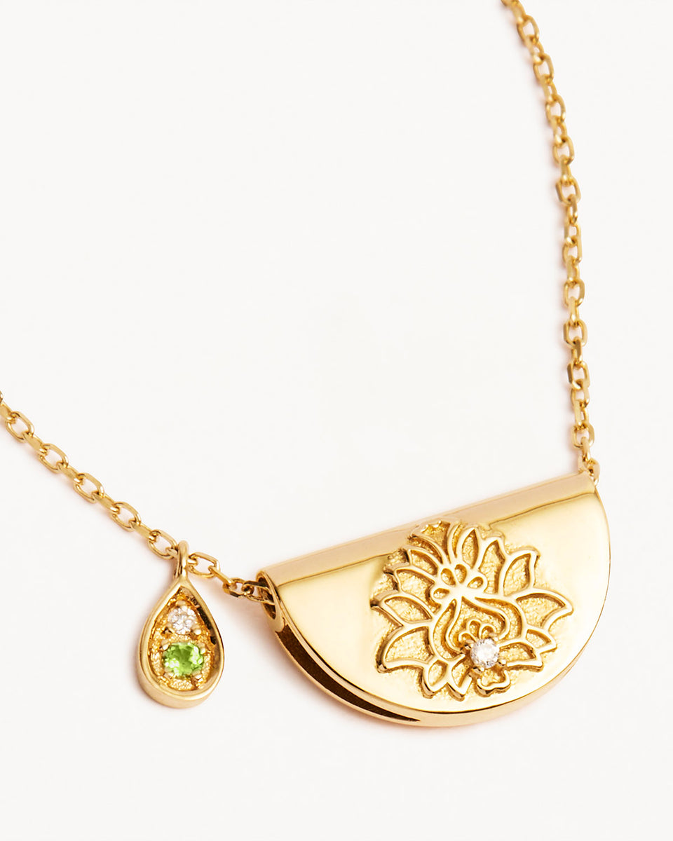 14k Solid Gold Lotus Birthstone Diamond Necklace - August - Peridot ...