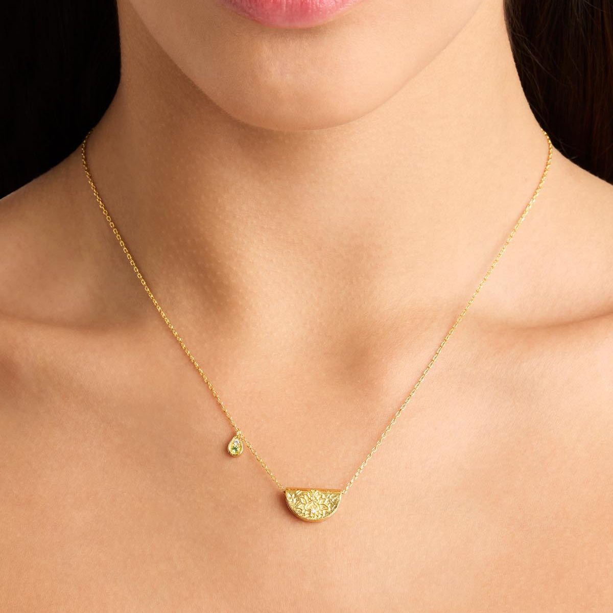 18k Gold Vermeil Lotus Birthstone Necklace - August - Peridot – by ...