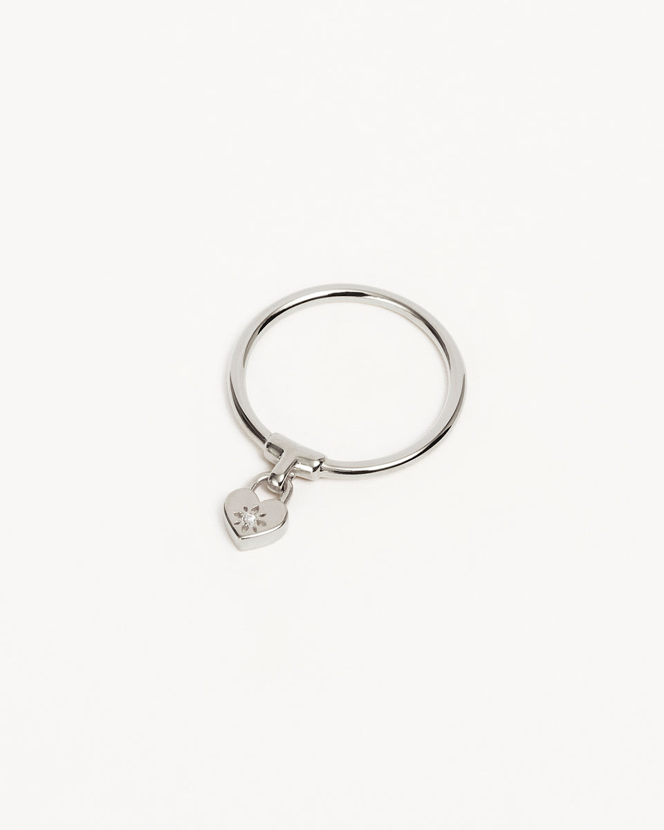 Sterling Silver Crystal Lotus Heart Padlock Ring – by charlotte