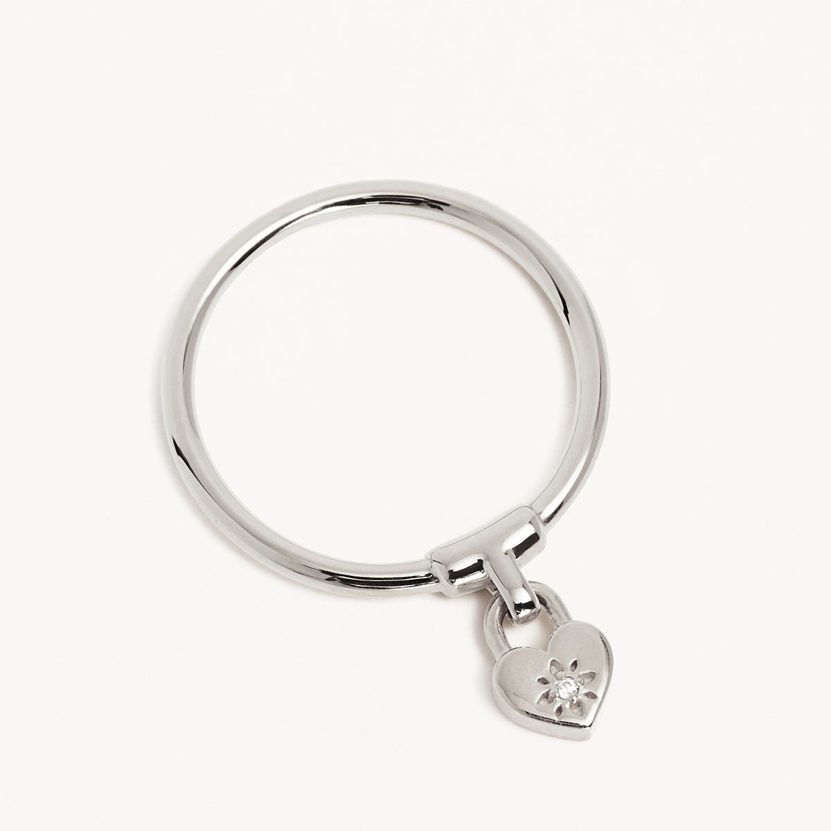 Sterling Silver Crystal Lotus Heart Padlock Ring – by charlotte